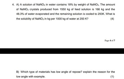 Solved 4 A A Solution Of Nano3 In Water Contains 18 By