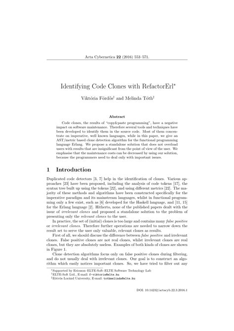 Pdf Identifying Code Clones With Refactorerl