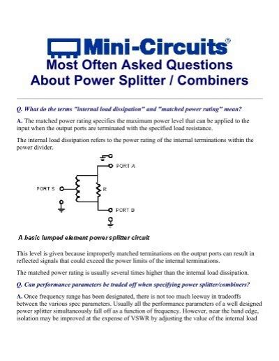 Application Note Power Splitter Combiners Mini Circuits