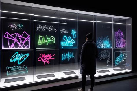 Premium Photo Interactive Light Graffiti On Smart Glass Panels Mockup