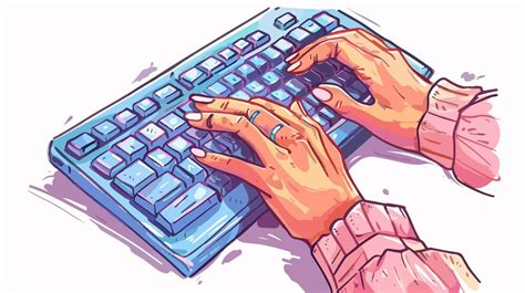 Closeup Of Young Womans Hands Typing On Keyboard Handdrawn Vector