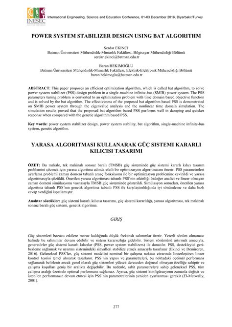 PDF POWER SYSTEM STABILIZER DESIGN USING BAT ALGORITHM