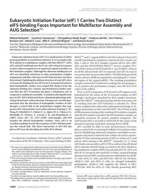 Pdf Eukaryotic Initiation Factor Eif 1 Carries Two Distinct Eif5 Binding Faces Important For