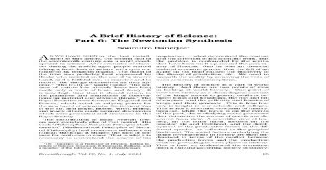 A Brief History Of Science Part 6 The Newtonian Synthesis Pdf