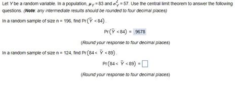 Solved Let Y Be A Random Variable In A Population Ay 83