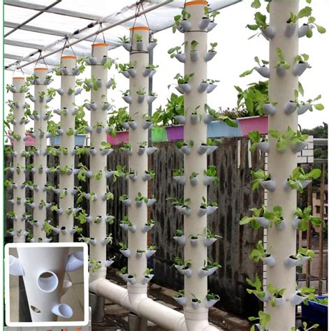 ชุดปลูกผักไฮโดรโปรนิกส์แบบตั้งขนาด 4 นิ้ว เจาะหลุมปลูก45ต้นผักปลอดสารพิษ ผักออร์แกนิค Shopee