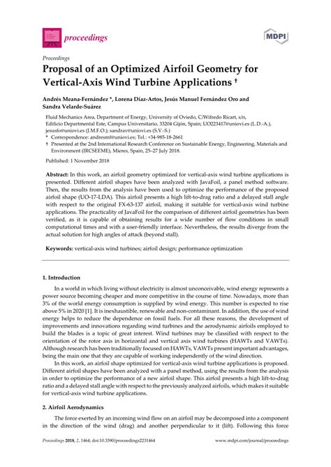 Pdf Proposal Of An Optimized Airfoil Geometry For Vertical Axis Wind Turbine Applications