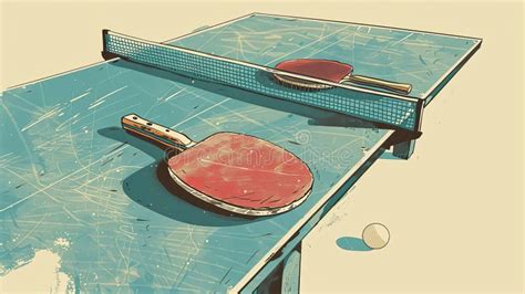 A Drawing Showing A Ping Pong Poster Design With A Table And Paddles