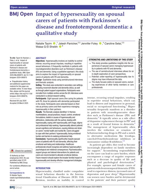 Pdf Impact Of Hypersexuality On Spousal Carers Of Patients With