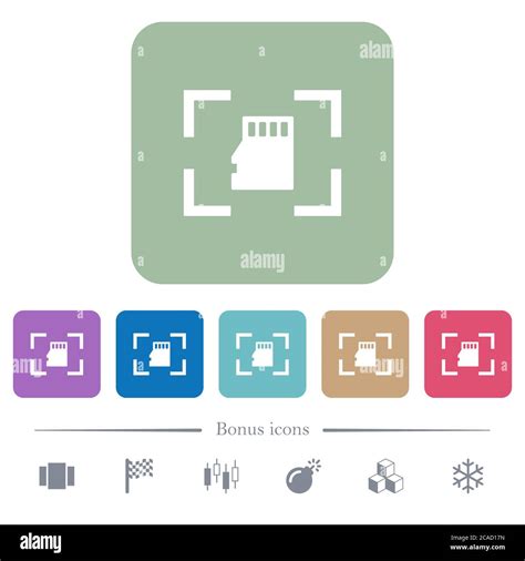 Camera Memory Card White Flat Icons On Color Rounded Square Backgrounds 6 Bonus Icons Included