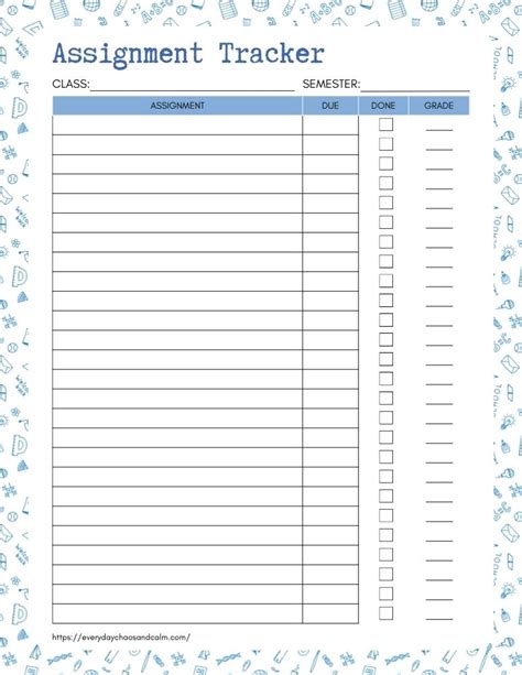 Free Printable Assignment Trackers For Students