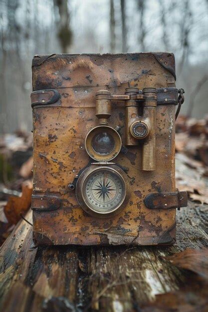 Premium Photo Weathered Compass And Binoculars On Rustic Wood