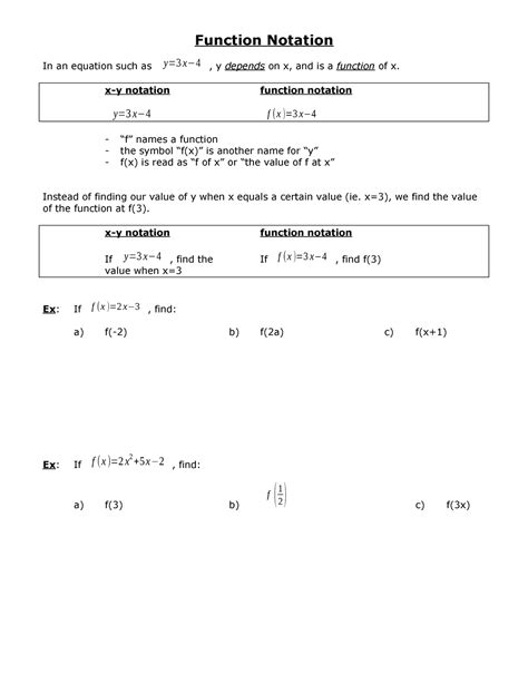 Lesson Function Notation Function Notation In An Equation Such As Y X Y Depends