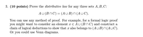 solved 3 10 points prove the distributive law for any