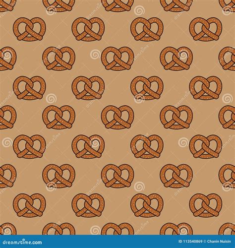 Pretzel Cookie Baked Seamless Pattern Isolated Snack Doodle Vector Wallpaper Background Brown
