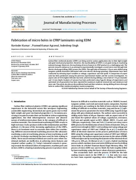 Pdf Fabrication Of Micro Holes In Cfrp Laminates Using Edm Adv