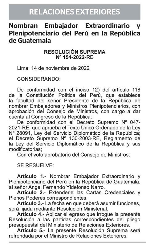 Designan Al Exministro Ángel Yldefonso Como Embajador Del Perú En Guatemala Infobae