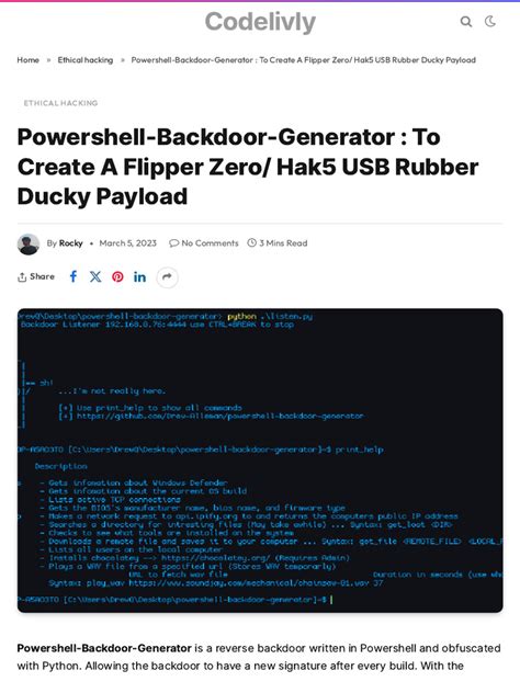 Powershell Backdoor Generator To Create A Flipper Zero Hak5 U Pdf Networking Internet