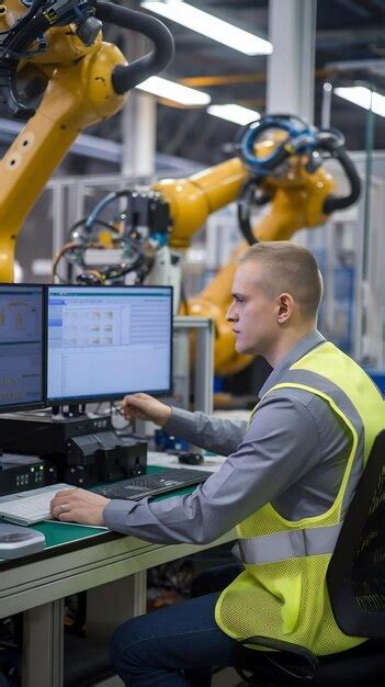 Caucasian Male Process Engineer Using Multi Monitor Workstation To Control Production Of