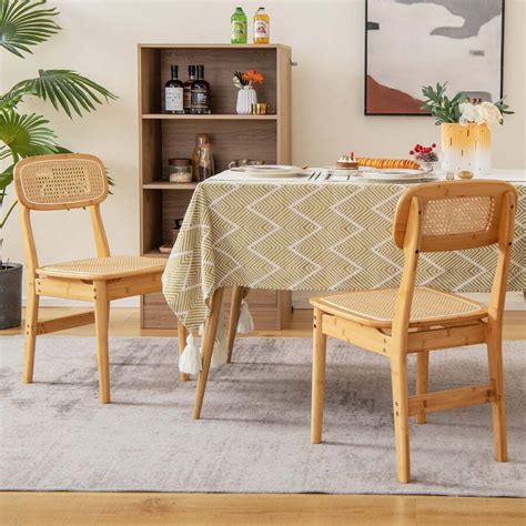 Costway Rattan Accent Chairs Set Of 2 Bamboo Frame Cane Woven Backrest