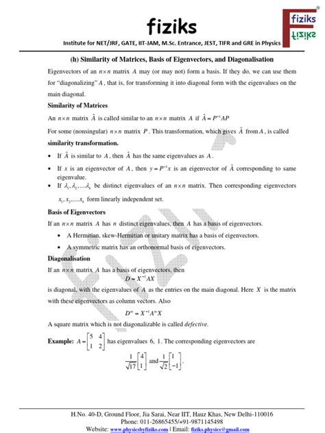 H Similarity Of Matrices Basis Of Eigenvectors And Diagrams Pdf