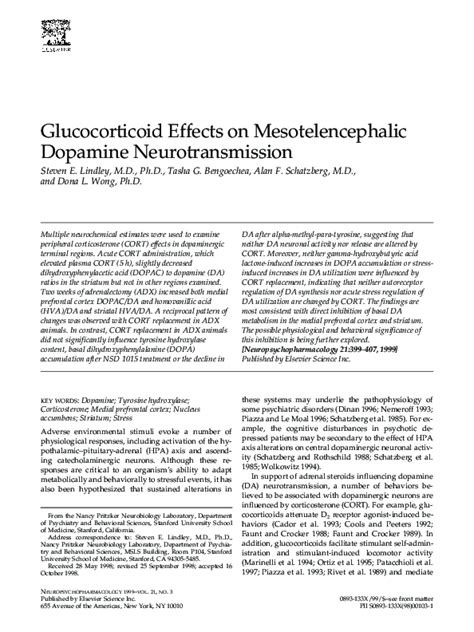Pdf Glucocorticoid Effects On Mesotelencephalic Dopamine Neurotransmission