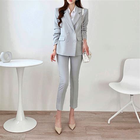 [최저가 정장세트 ] 티샤 더블버튼 자켓 일자 슬림핏 바지 여성 정장 수트 오피스룩 투피스 세트 에이블리