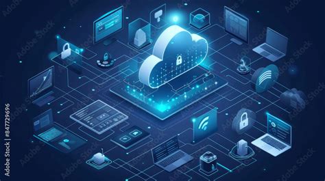 Digital Graphic Of Cloud Data Security Showcasing Protection Layers Like Digital Locks And