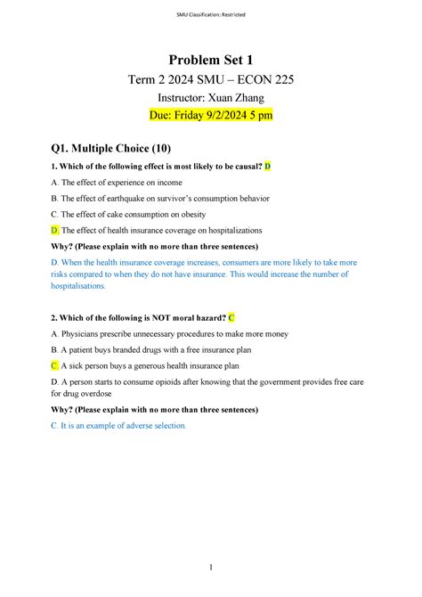 Abirami Selvan HW1 Homework Assignment Problem Set 1 Term 2 2024 SMU ECON 2 25 Instructor