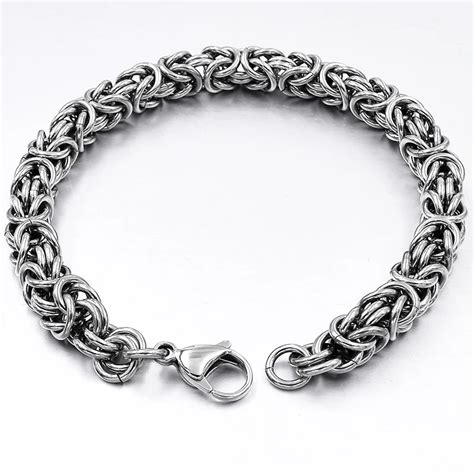 Gokadima 6mm Wide 316l Stainless Steel Byzantine Chain Bracelet Mens