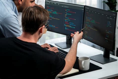 It Developers Discussing Online Software Development Information Sellable Stock Image Image