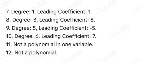 Solved State The Degree And Leading Coefficient Of Each Polynomial In One Variable If It Is