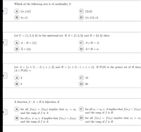 Solved Which Of The Following Sets Is Of Cardinality 2 A
