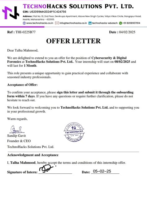 Cybersecurity Digitalforensics Internship Technohacks Networking Talha Mahmood