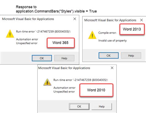 Vba Commandbars Assigning Visible Property Giving Error Message