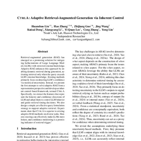 Ctrla Adaptive Retrieval Augmented Generation Via Inherent Control