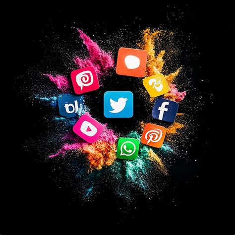 Black Background With An Explosion Of Colors Outwards To Famous Social Media Icons Premium Ai