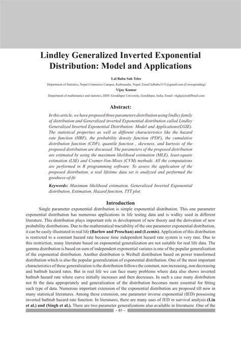 Pdf Lindley Generalized Inverted Exponential Distribution Model And Applications