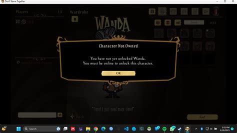 Cant Play Unlocked Character It Says That Im Offline Dont Starve Together Klei