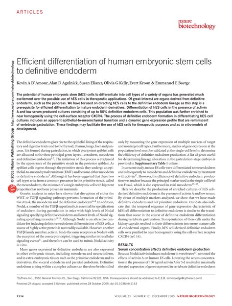 Pdf Efficient Differentiation Of Human Embryonic Stem Cells To Definitive Endoderm