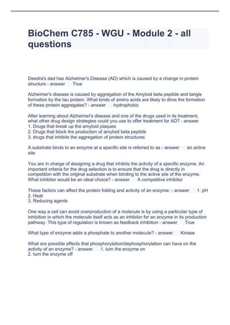BioChem C WGU Module All Questions With Solutions WGU C Stuvia US