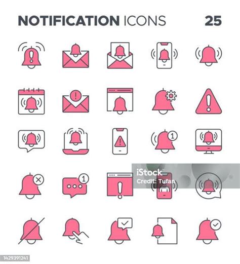 다채로운 알림 아이콘 세트 경고 아이콘 컬렉션을 색칠하기 쉽습니다 푸시 알림 벨 새 메시지 알림 부재 중 전화 얇은 선 디자인 기호 기민에 대한 스톡 벡터 아트 및 기타