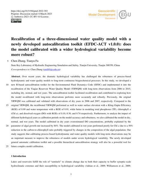 Pdf Recalibration Of A Three Dimensional Water Quality Model With A Newly Developed