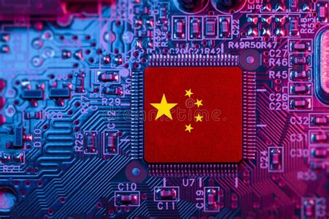 China Flag On Computer Chip For Chip War Concept Global Chipmakers Cpu