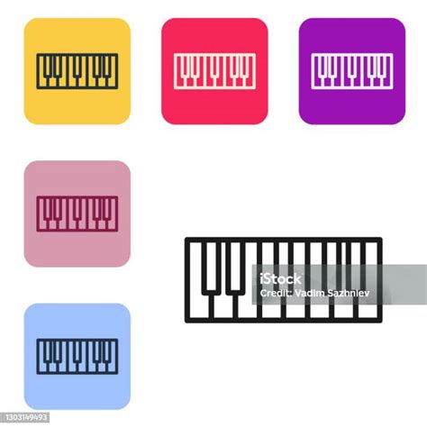 흰색 배경에 격리 된 블랙 라인 음악 신디사이저 아이콘 전자 피아노 색상 정사각형 단추로 아이콘을 설정합니다 벡터 고전 양식에 대한 스톡 벡터 아트 및 기타 이미지 Istock