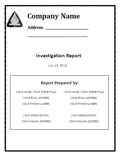 Investigation Report Example → Free Report Examples