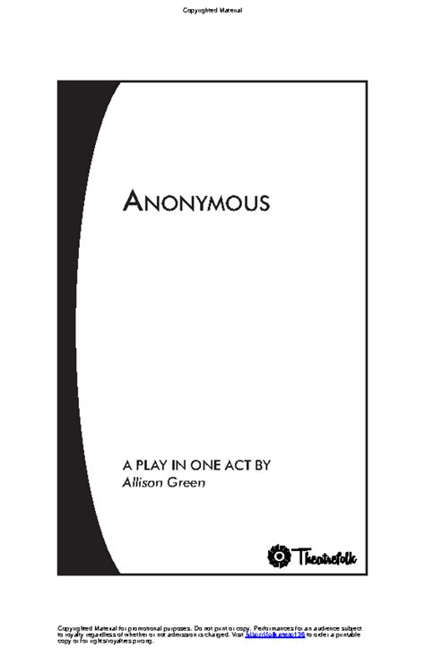 Chloe Jauregui Script Deconstruction Anonymous A Nonymous A Play In One Act By Allison