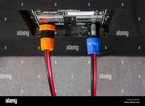 Audio Plugs With The Wire Connection Cables Connect Amplifier And Speaker Stock Photo Alamy