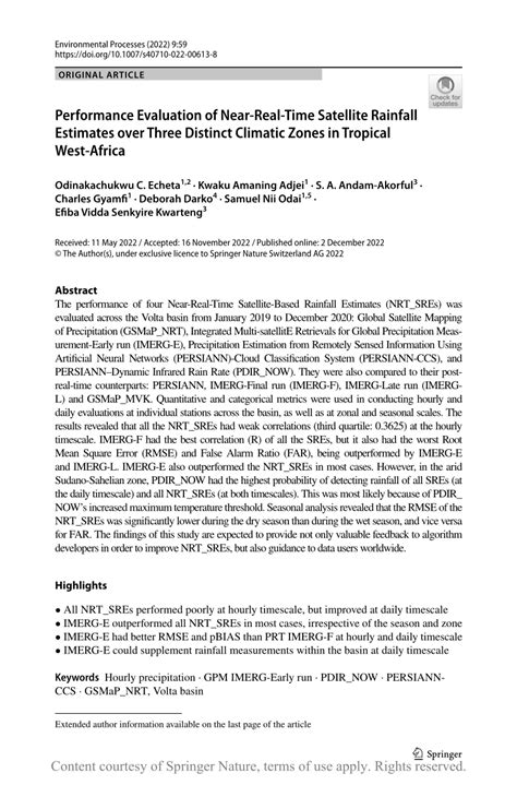 Performance Evaluation Of Near Real Time Satellite Rainfall Estimates