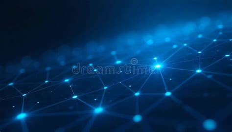 Abstract Blue Network With Glowing Nodes And Connecting Lines On A Dark Background Design Stock